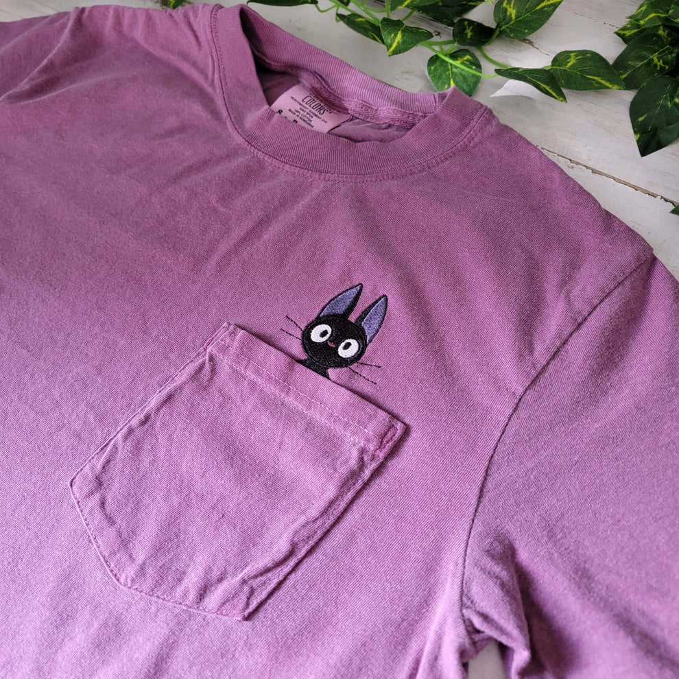 Jiji Cat Pocket Tee | Embroidered Subtle Anime Merch | AFK Apparel