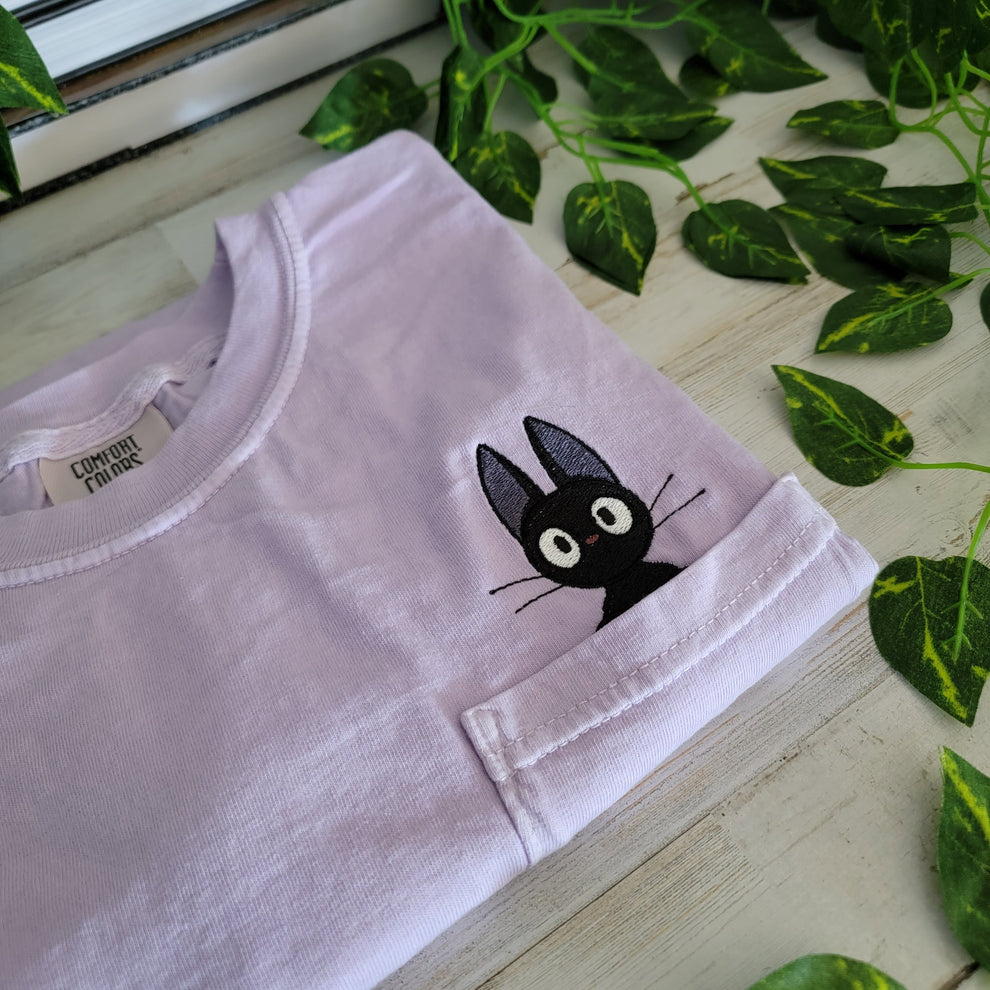 Jiji Cat Pocket Tee | Embroidered Subtle Anime Merch | AFK Apparel