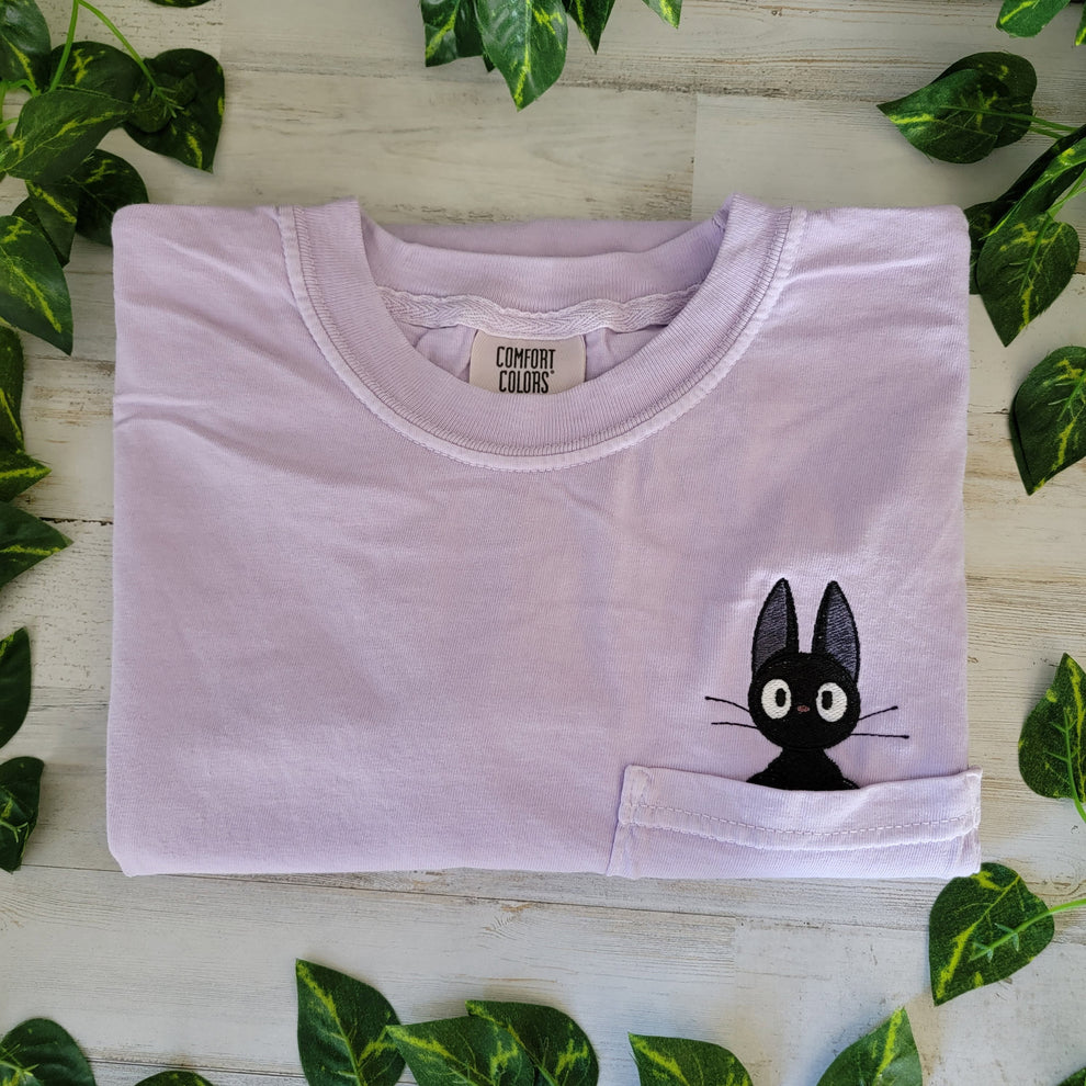 Jiji Cat Pocket Tee | Embroidered Subtle Anime Merch | AFK Apparel